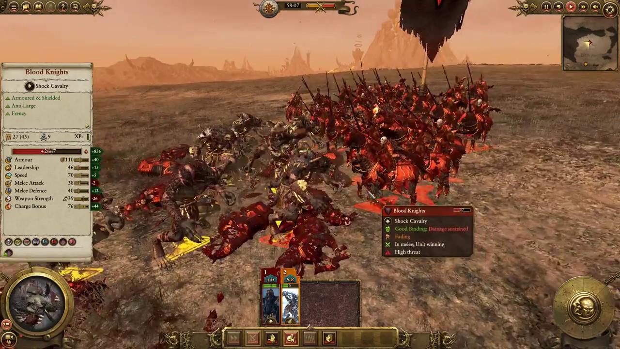 Total War: Warhammer unit test - Armoured Skin Wolves vs Blood Knights ...
