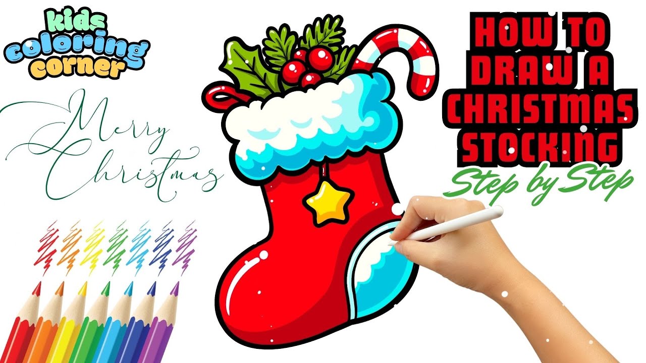 Easy Christmas Sock Drawing for Kids | How to Draw a Christmas Stocking ...