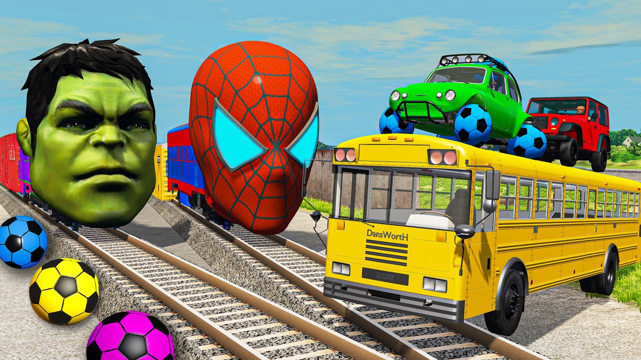 Bus vs Trains and Funny Cars - Flatbed Trailer Truck Car Rescue Bus on ...