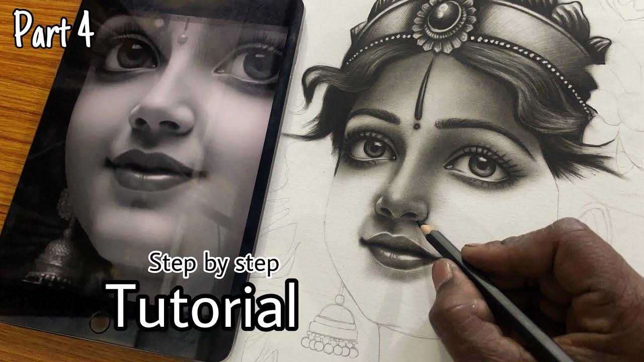 Hyper Realistic Sri Krishna drawing tutorial / step by step Krishna ji ...