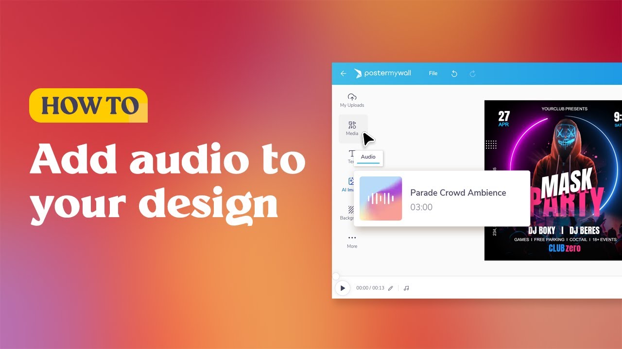 How to Add Audio to your Designs in PosterMyWall - YouTube