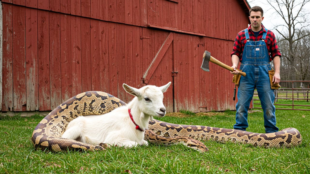 animal rescue : rescue baby goat from giant python attack inside barn - YouTube