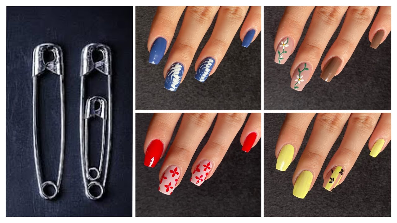Simple and Easy nail art designs with safety pin only || No tools used ...