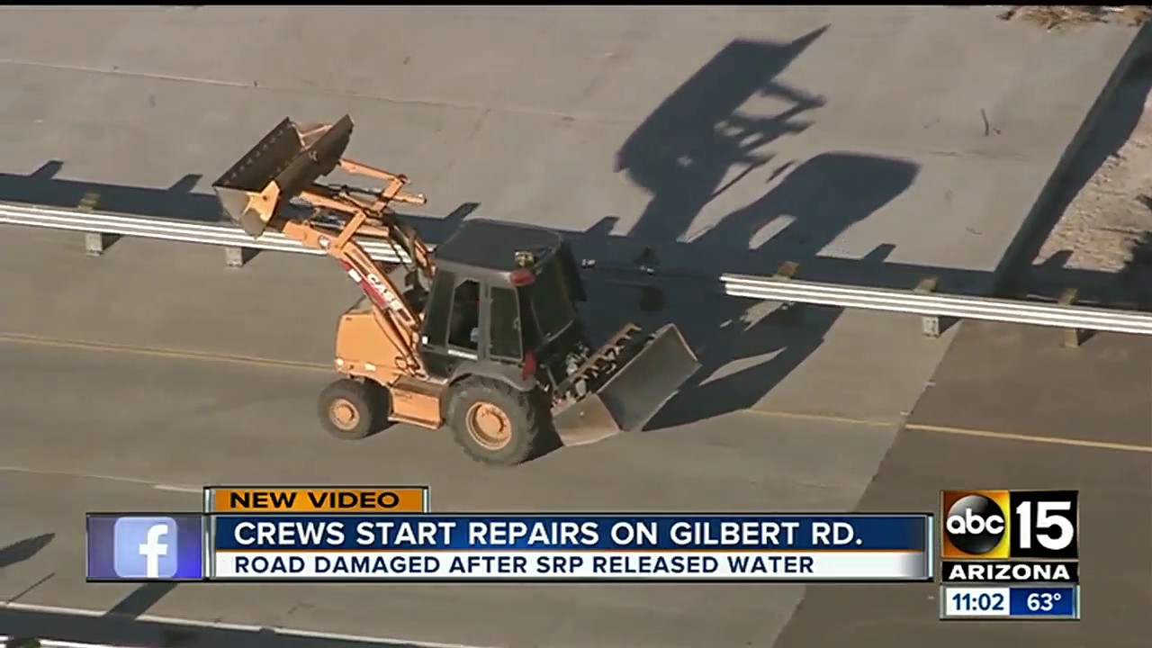 Crews start repairs on Gilbert Road damaged by flooding - YouTube