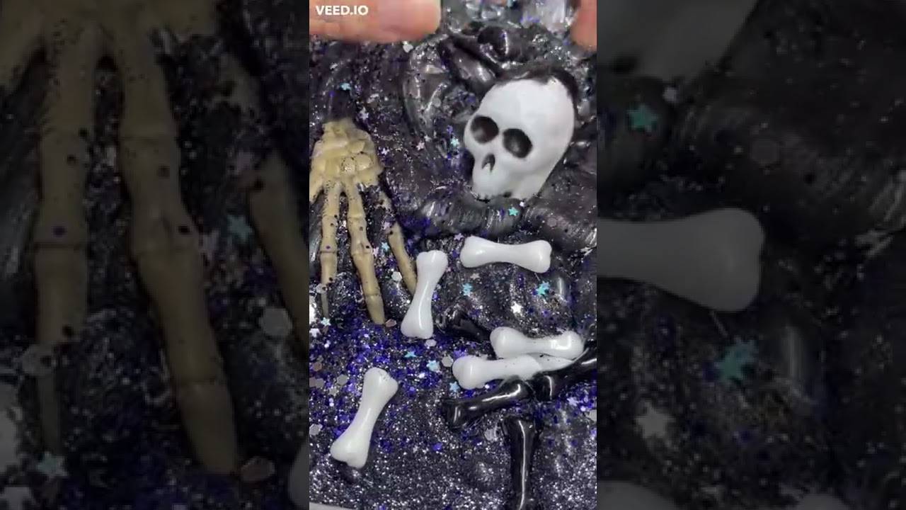 Creepy Graveyard Slime Halloween Skeleton, Bones, Ghost, Black Glitter ...