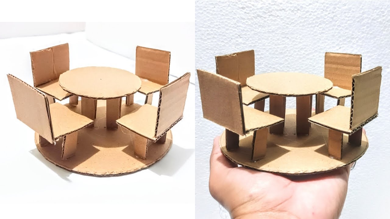 How to make a dining table and chairs using cardboard - YouTube