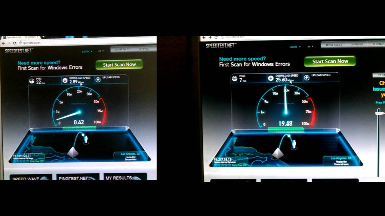 Old Verizon DSL vs New Verizon Fios Speedtest.net - YouTube