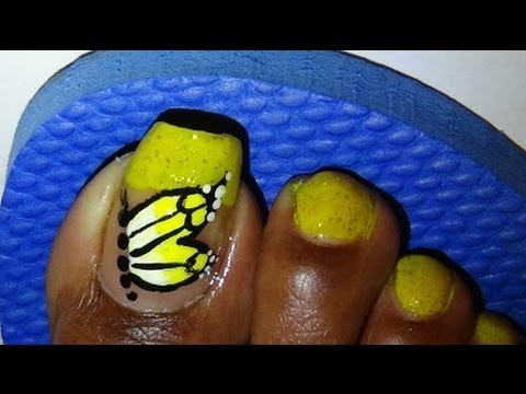 Simple Yellow Butterfly Toe Art & Nail Design - YouTube
