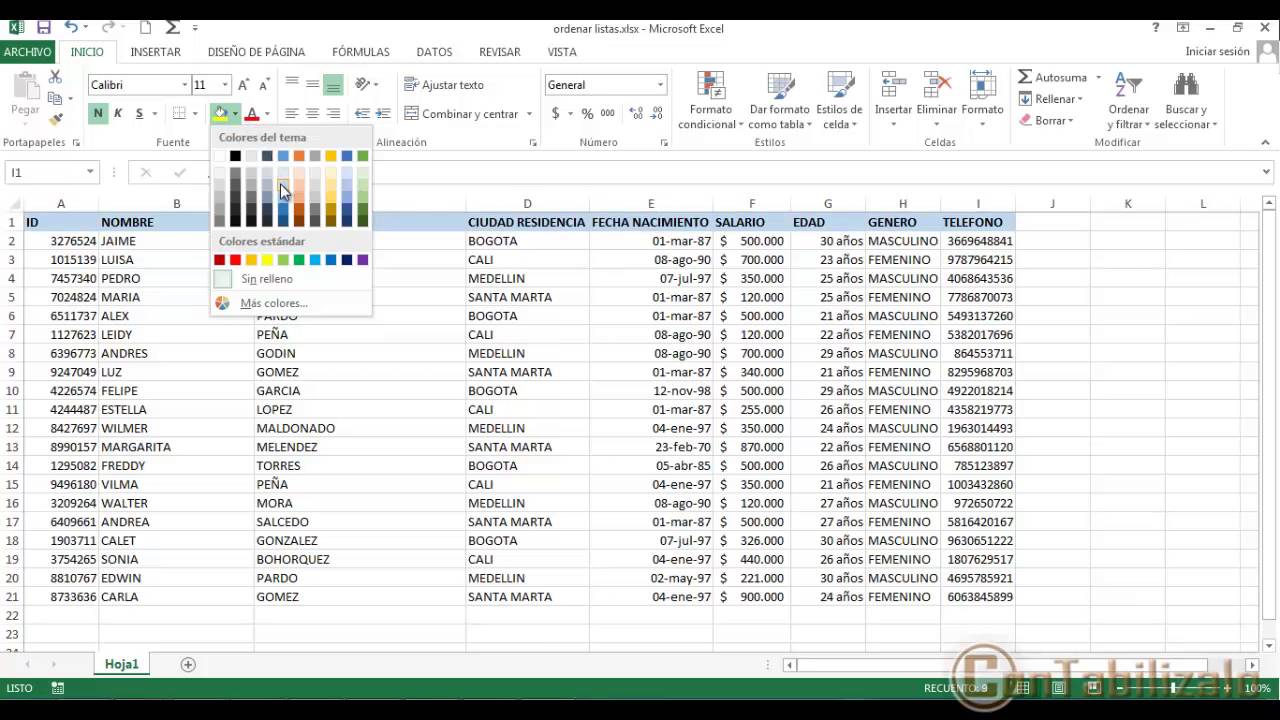 Ejercicio de Ordenación de Listas, Tablas en Excel - YouTube