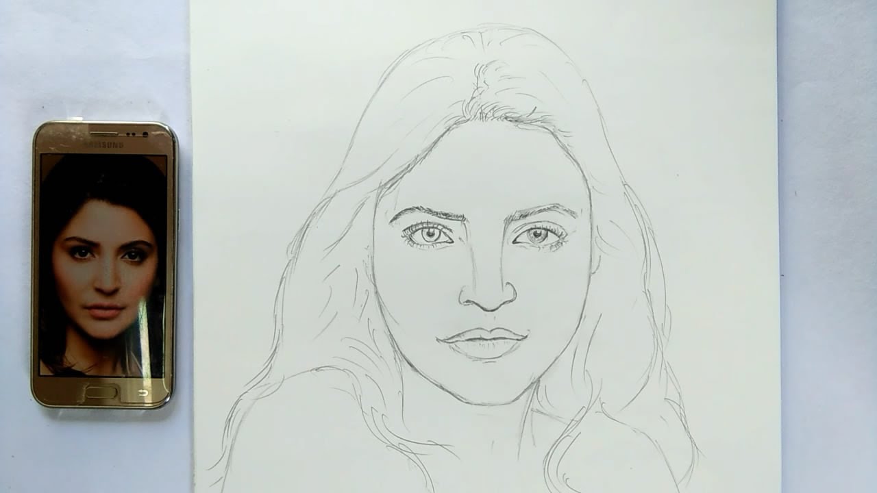 how to draw anushka sharma | just drawing no shading - YouTube