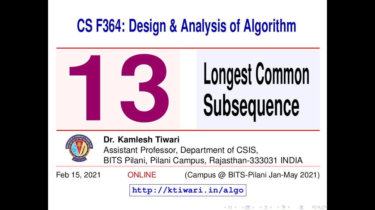 DAA-Lecture-13: Longest Common Subsequence - YouTube
