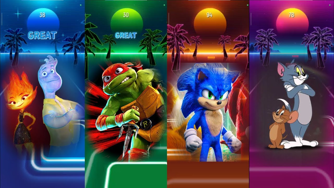 Elemental 🆚 Ninja Turtles 🆚 Sonic 🆚 Tom and Jerry 💥 Tiles Hop EDM Rush ...