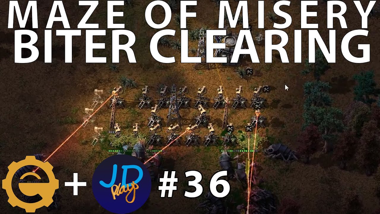 More biter clearing | Factorio Maze of Misery w/ @JD-Plays #36 - YouTube