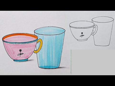 How to draw a cup and glass | Easy cup drawing | Easy glass drawing ...