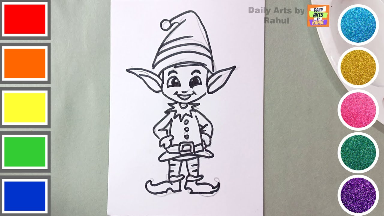 How to DRAW A CHRISTMAS ELF | Easy Step by Step Drawing for Christmas ...