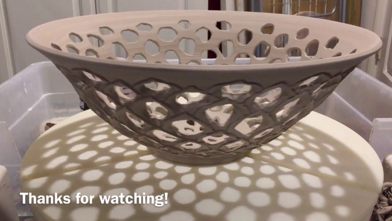 Carving pottery | perforated floral fruit bowl - YouTube