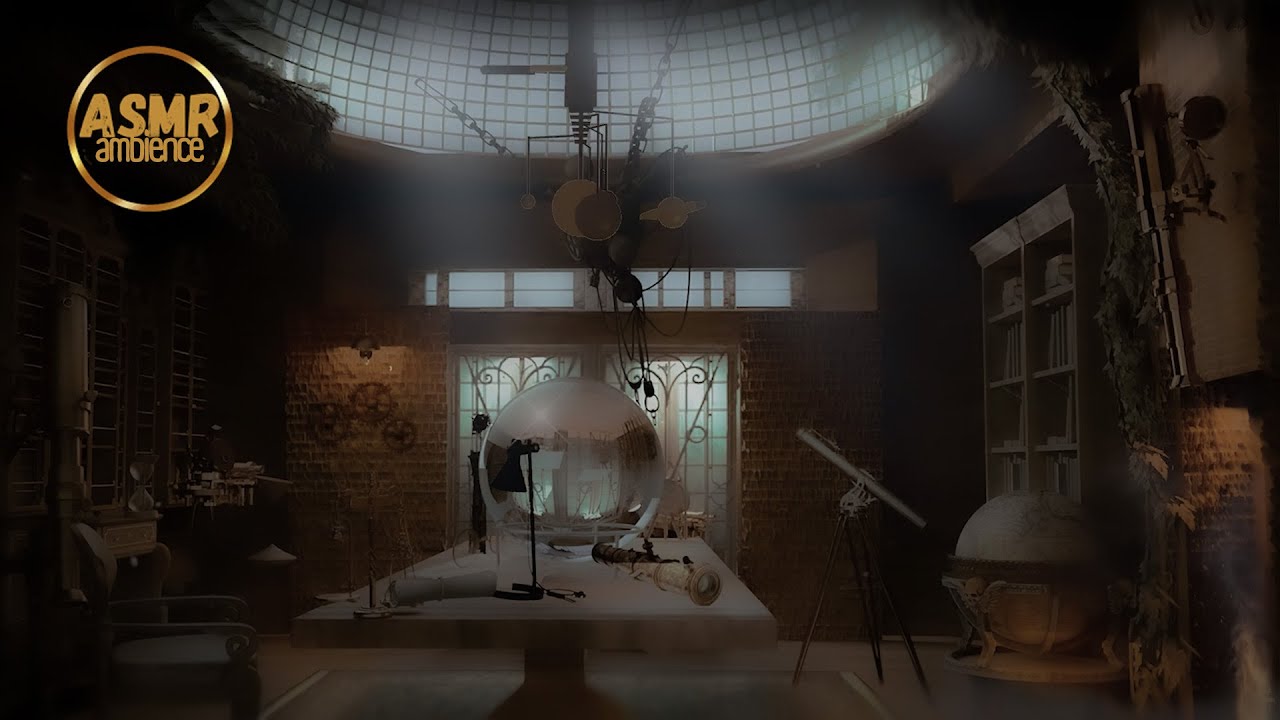 Astronomers Room | Crackling Fire, Mechanical Sounds, Study Ambience ...