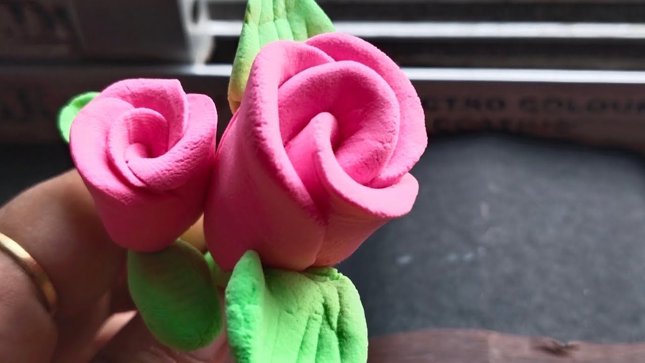 #My Frist clay work#How to make easy rose flower with clay #clay work# ...