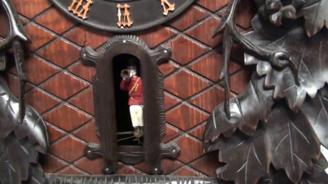 Antique Black Forest clock, Cuckoo Trumpeter Clock - YouTube