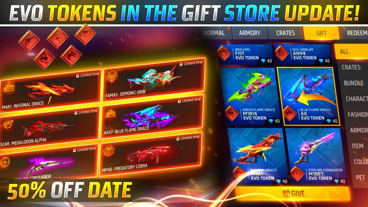 EVO GUN TOKEN IN GIFT STORE | NEW UPDATE IN GIFT STORE | FREEFIRE NEW ...