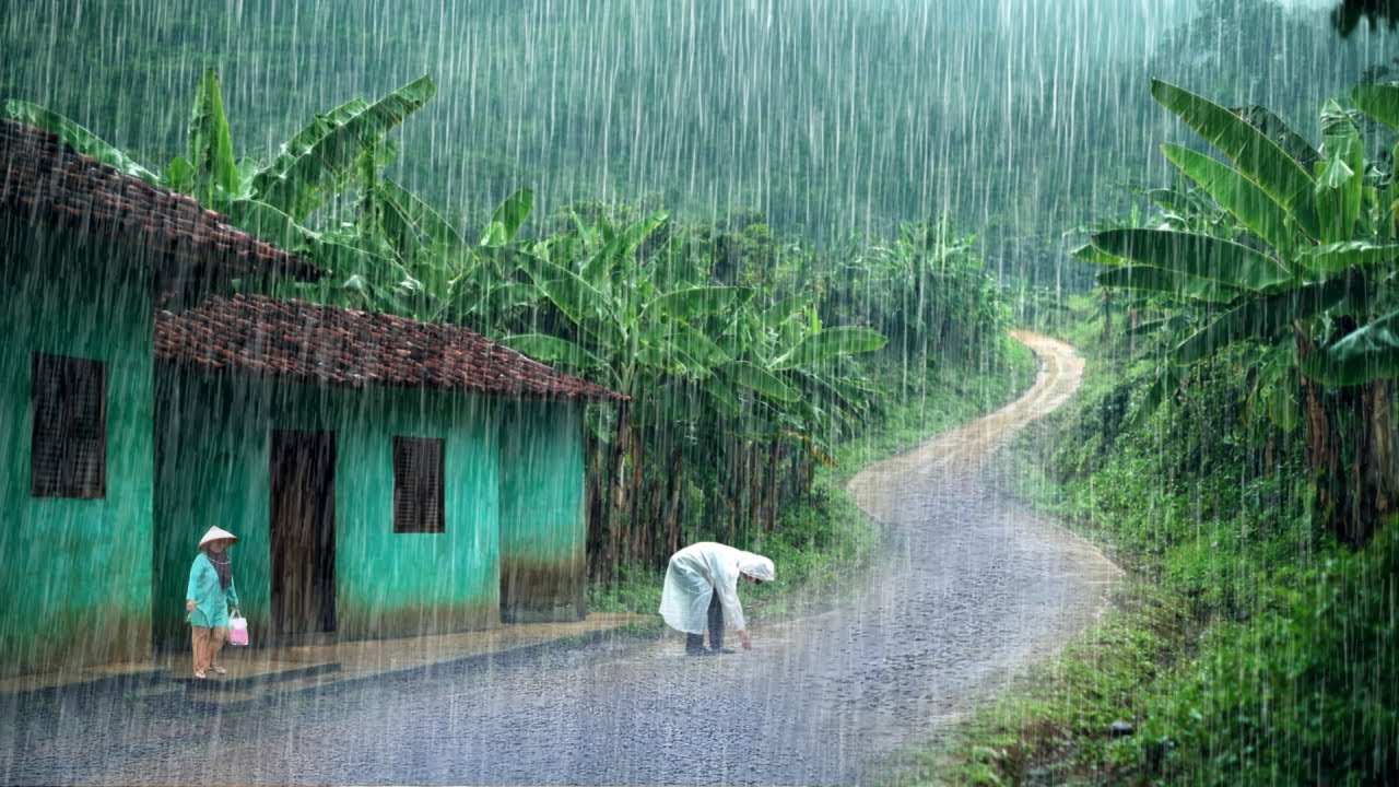 Walking in Heavy Rain & Wind | Scary Thunderstorm in the Village | Very ...