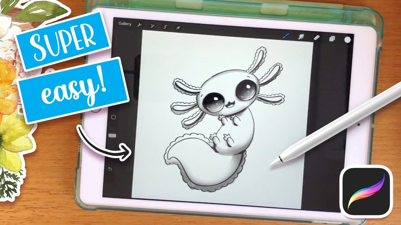 Learn how to draw a cute Axolotl! | Step-by-step PROCREATE TUTORIAL ...