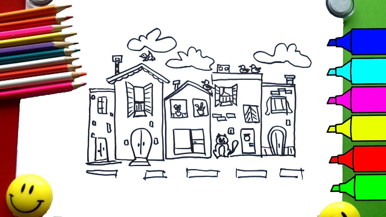 How To Draw Street with Houses | Coloring Pages - YouTube