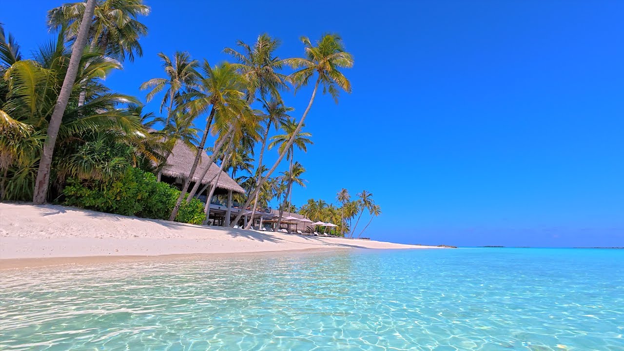 Maldives Atoll 🏝 Blue Ocean off Maamunagau Island. Ocean waves 4K Ultra ...