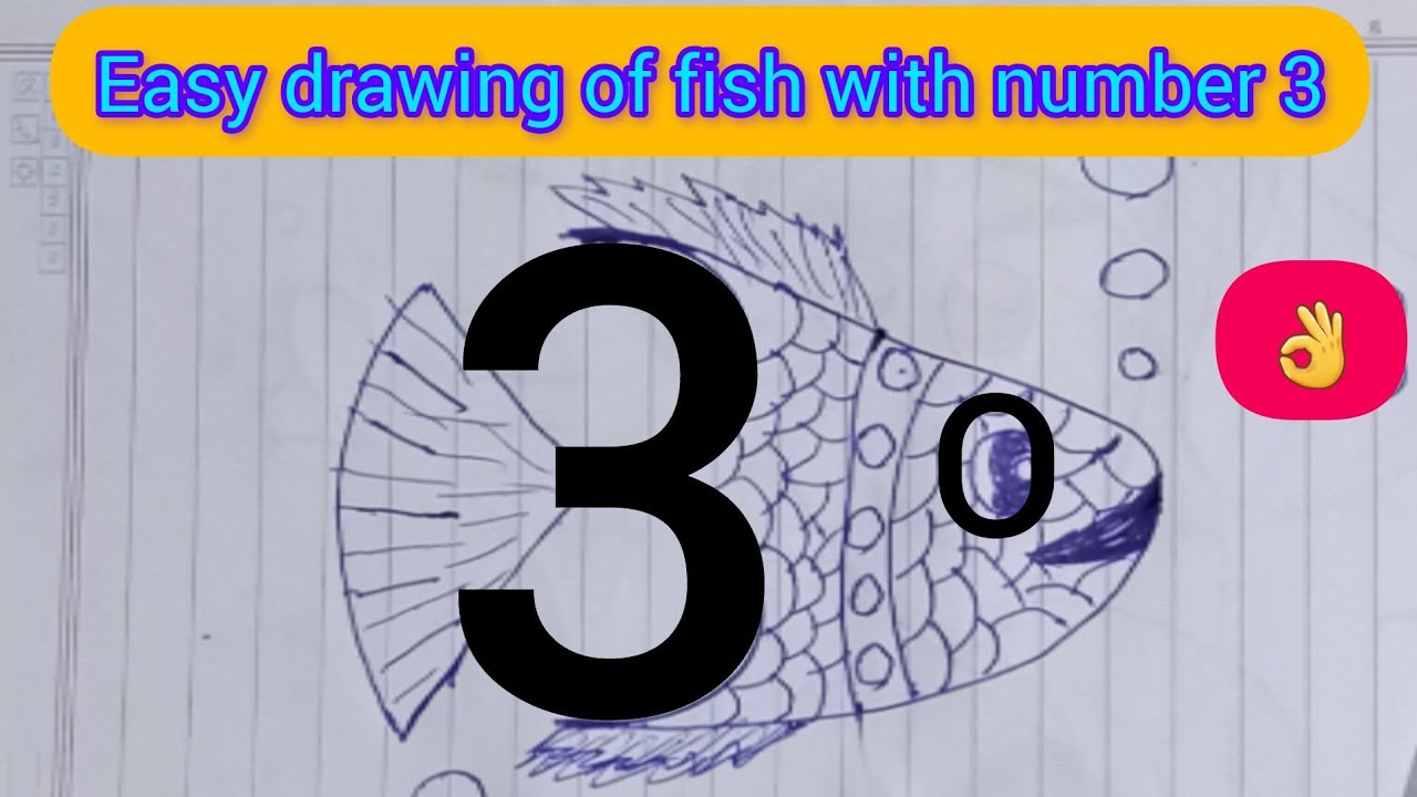 Easy drawing of fish with number 3 - YouTube