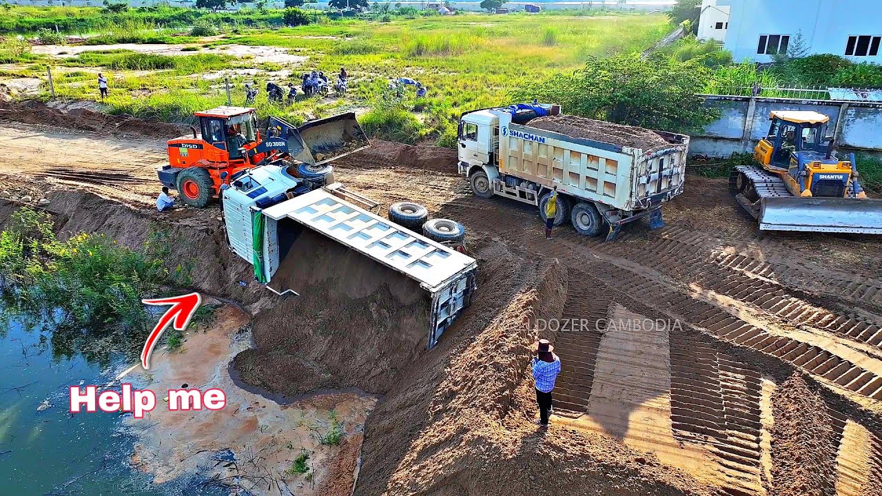 Unexpected Dumper Truck Fall Down In Water And Fails Recovery With ...