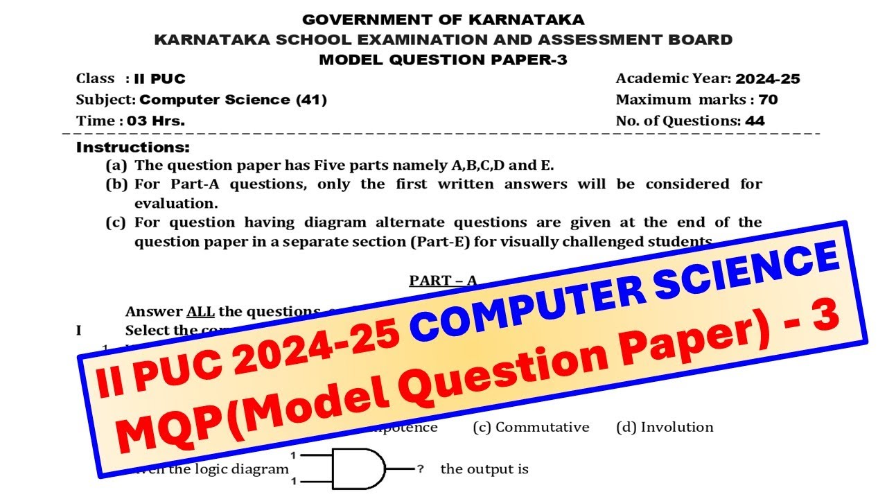 II PUC 2024-25 COMPUTER SCIENCE MQP(Model Question Paper ) - 3 - YouTube