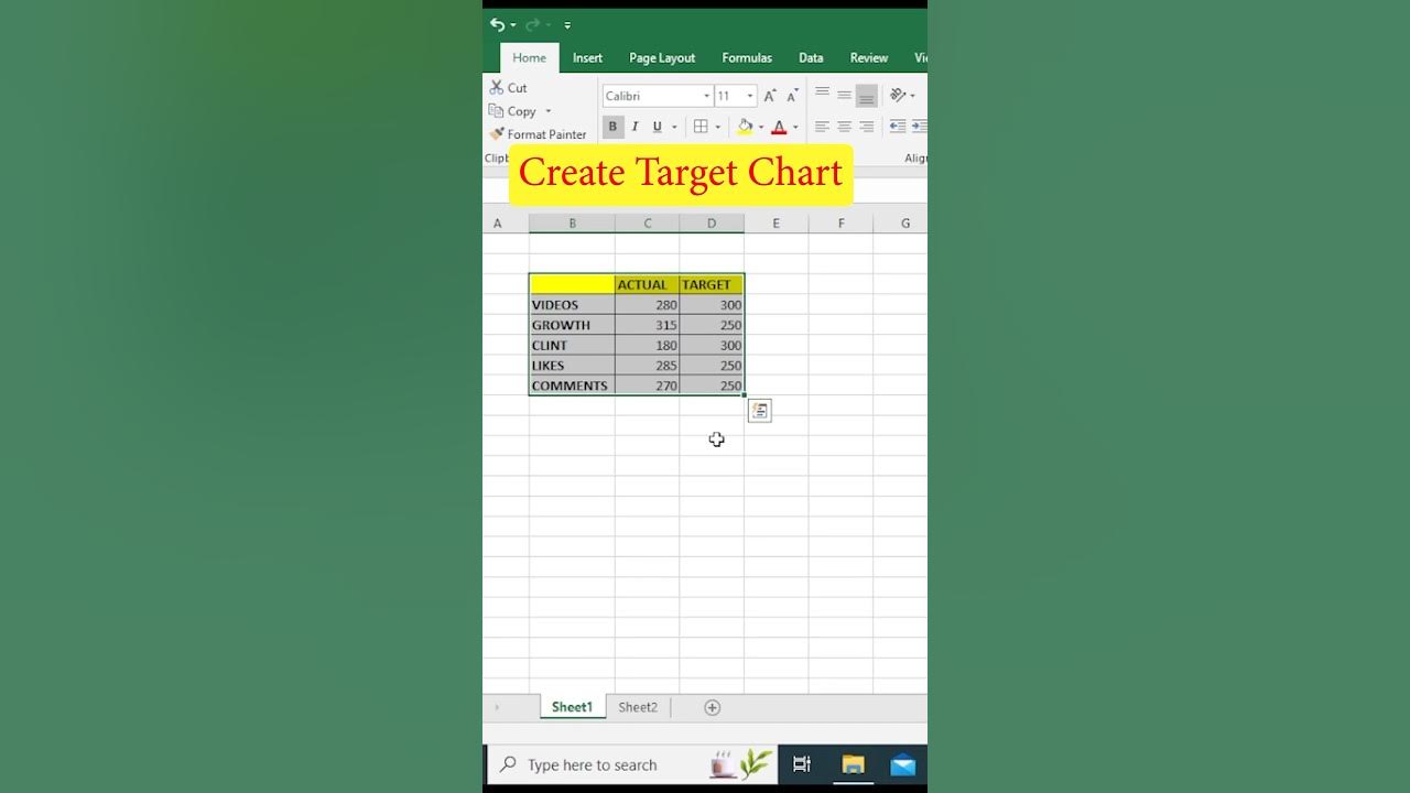 Actual v/s target chart in excel | how to create target chart #interviewquestions #excel - YouTube