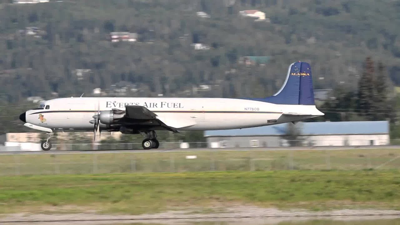 N7780B DC-6 departing Fairbanks, AK 29 May 2015 - YouTube