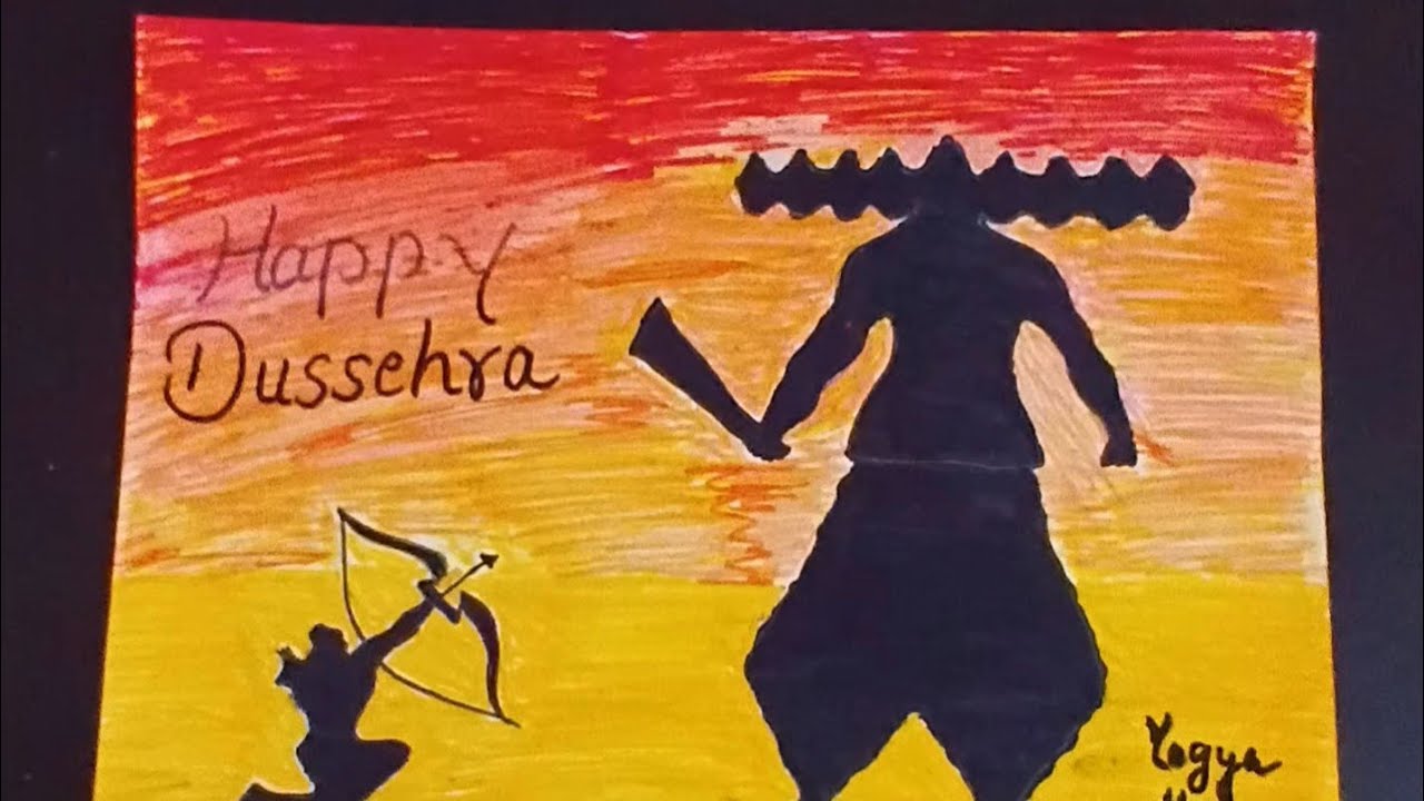 How to draw a easy n Simple dussehra drawing with colour - YouTube