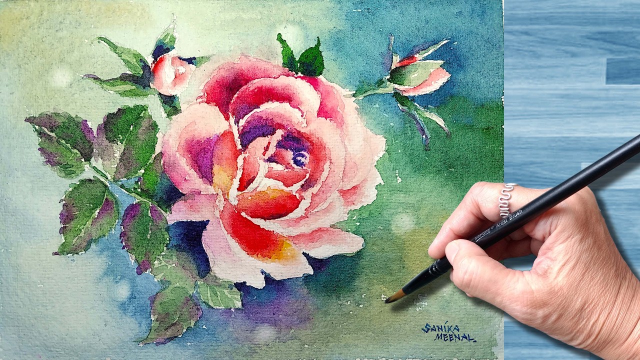 🎨 Bokeh Effect Watercolor Step-by-Step Rose Flower Painting Tutorial ...