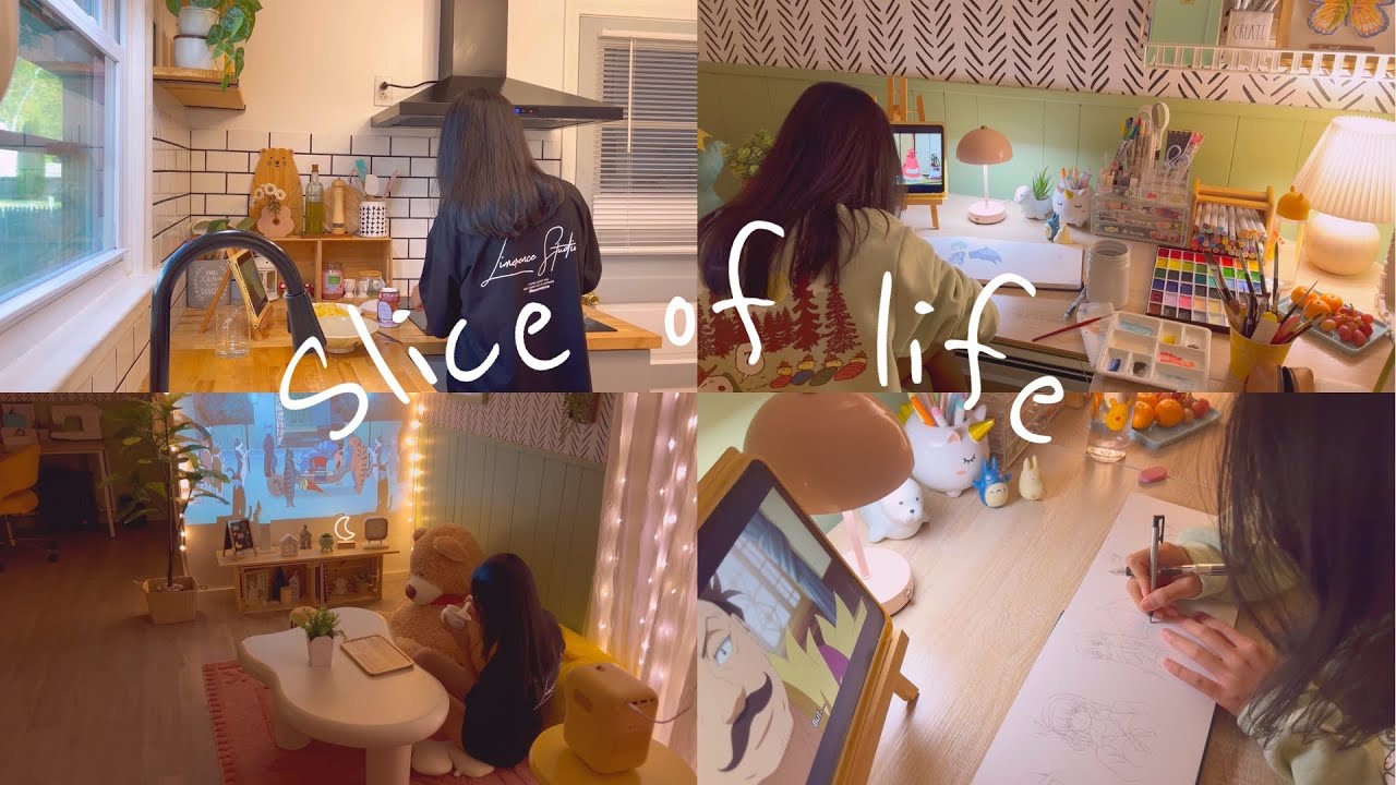 Slice of life | making corn dessert & painting & drawing anime - YouTube