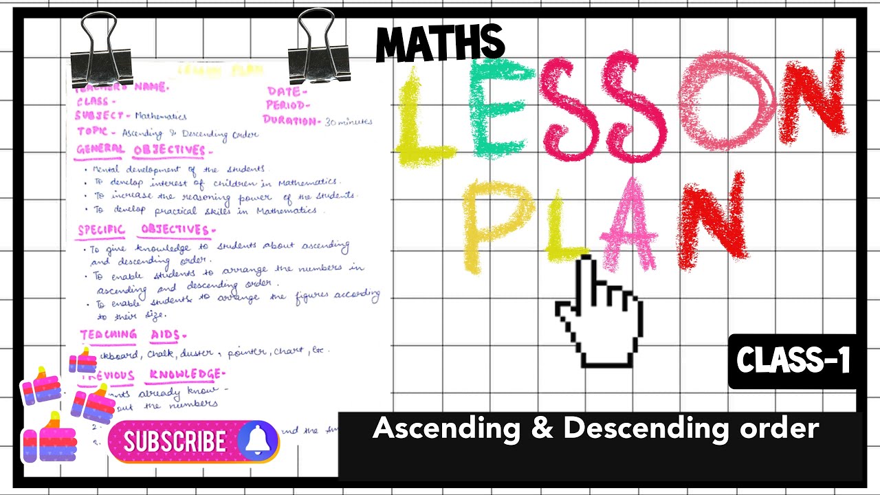 Maths lesson plan | Class 1 | Ascending & descending order| #lessonplan ...