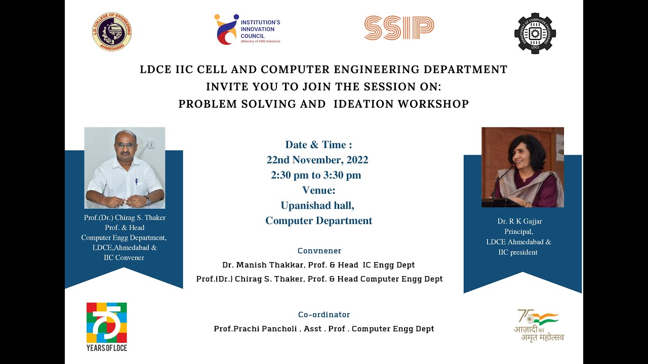 LDCE IIC CELL AND COMPUTER ENGINEERING DEPARTMENT PROBLEM SOLVING AND IDEATION WORKSHOP - YouTube