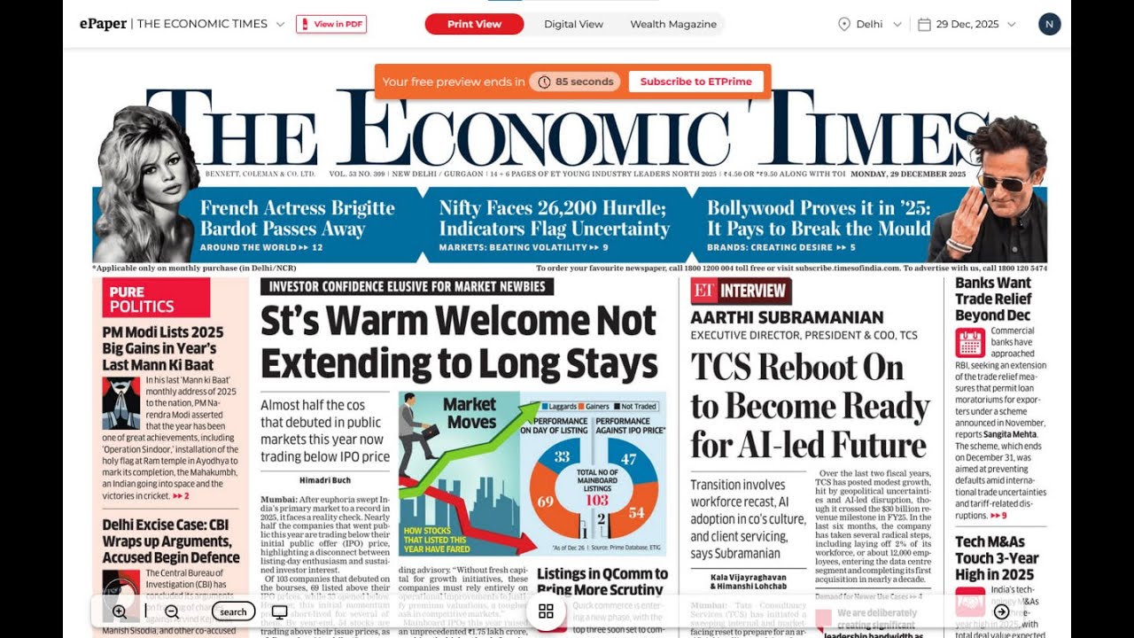 29 December 2025 | The Economic Times Newspaper | Daily Finance ...
