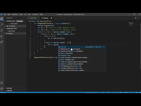JavaScript - Diagonal Difference of a Square Matrix - YouTube
