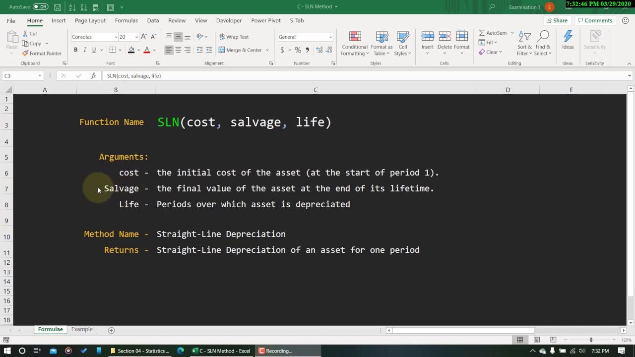 Calculating Straight Line Depreciation Using SLN Formula In Excel YouTube calculating-straight-line-depreciation-using-sln-formula-in-excel-youtube