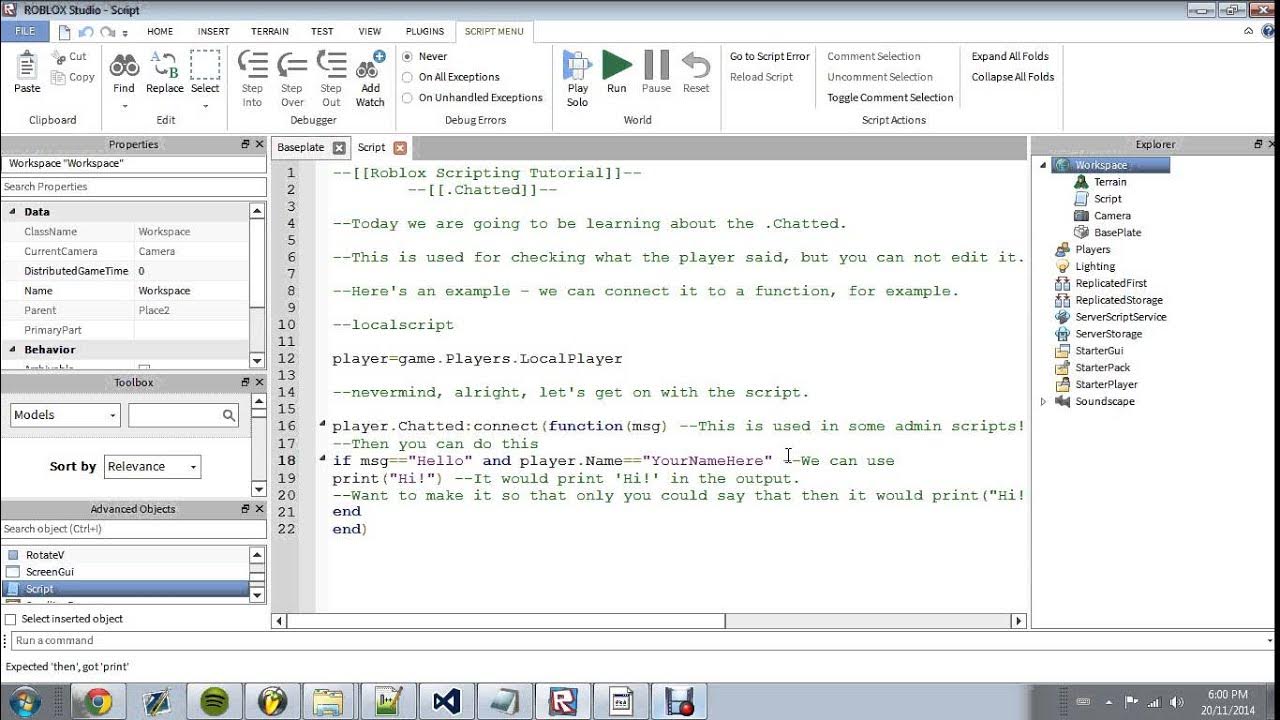 Roblox Scripting Tutorial : .Chatted - YouTube