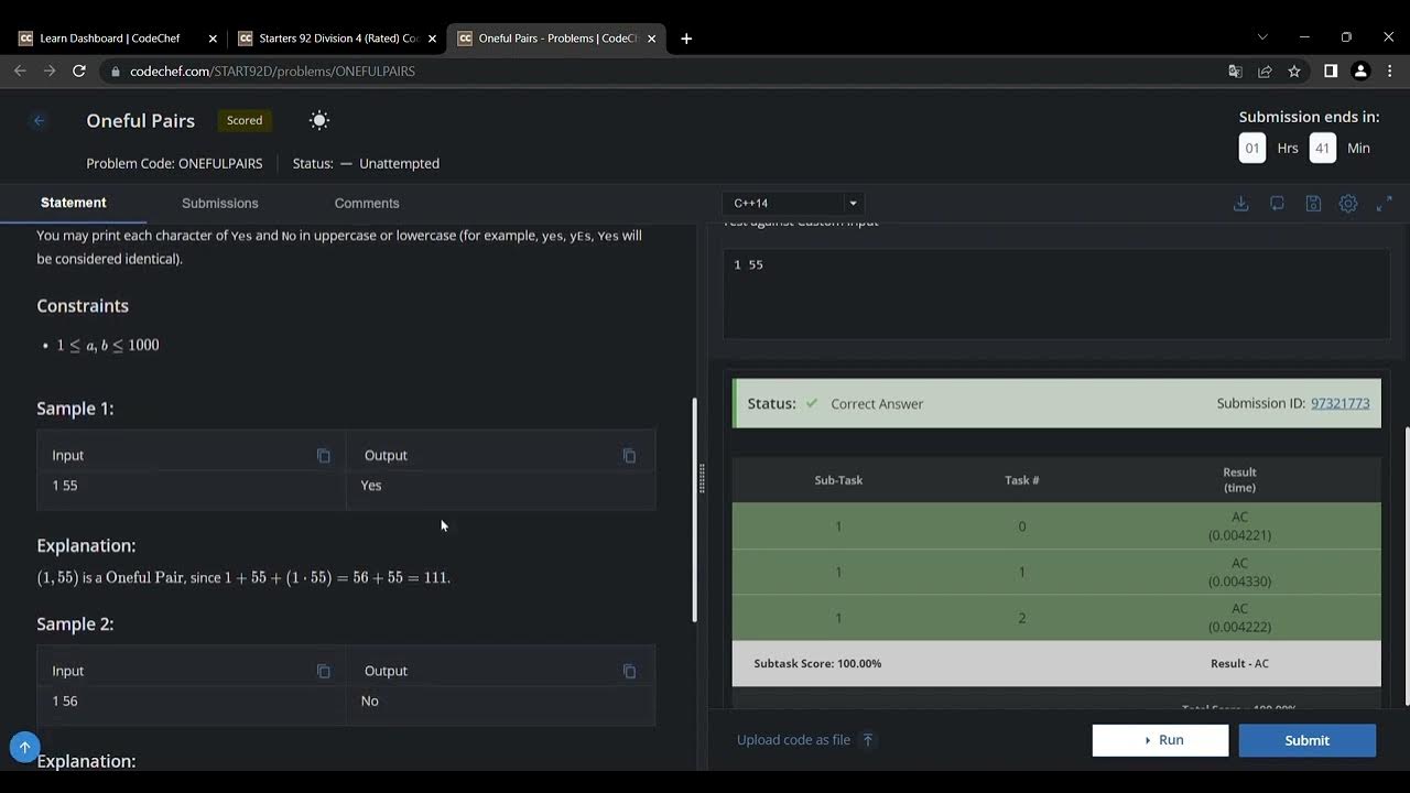 Oneful Pairs || CodeChef Starters 92 || CodeChef Contest - YouTube