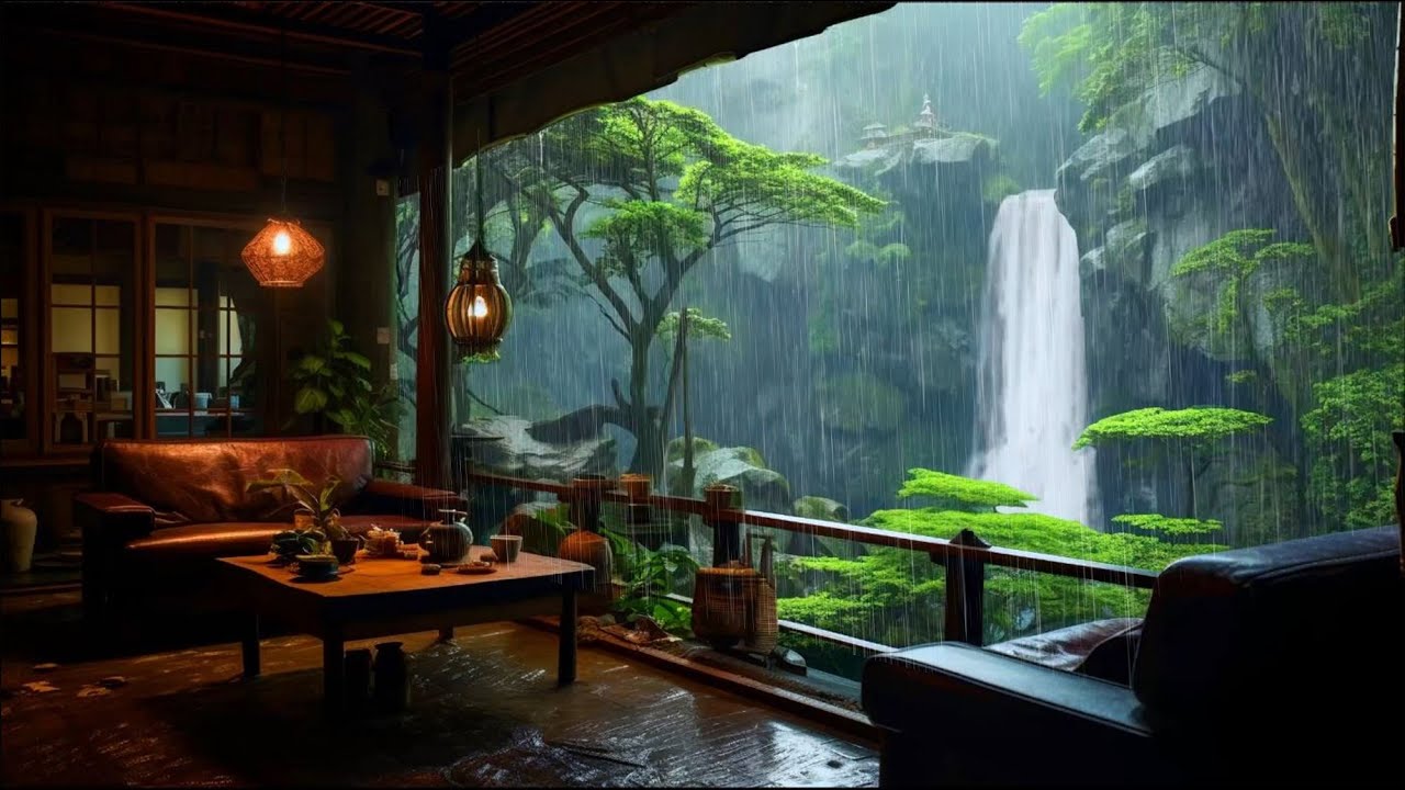 Enjoy The Heavy Rain & Waterfall In Japanese Forest 🌳 Rain Sound for ...