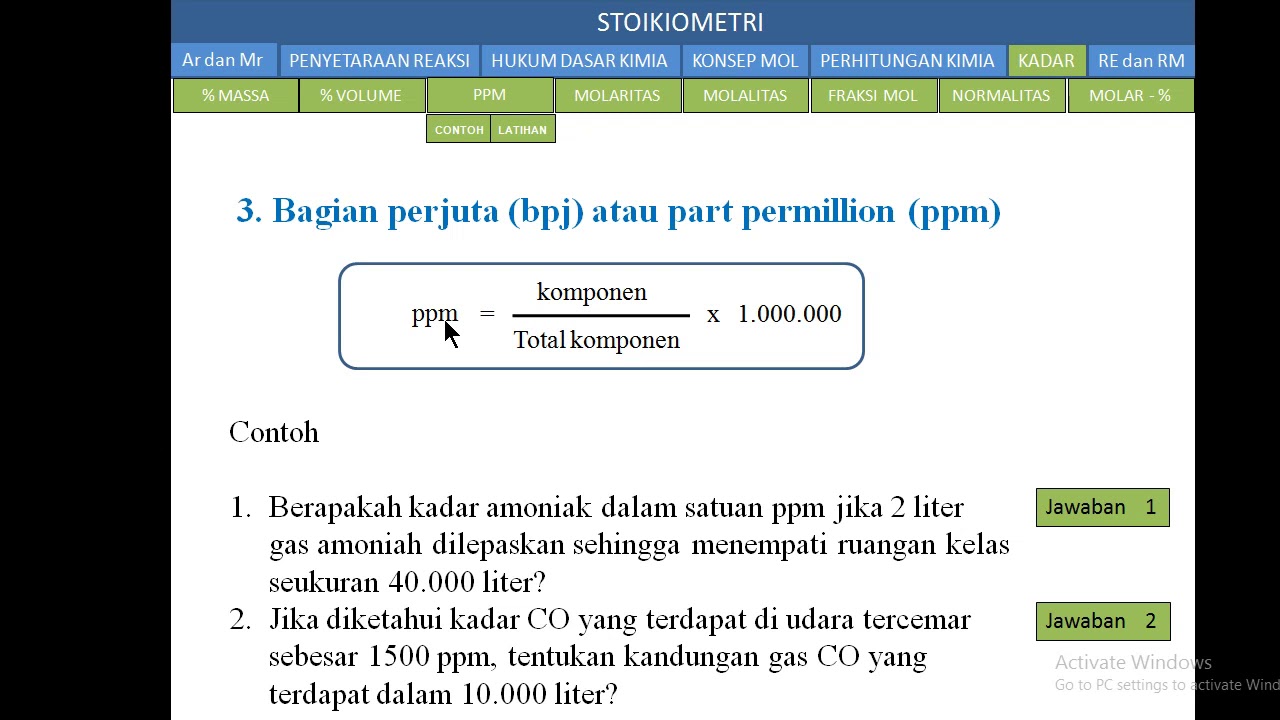 Kadar Senyawa Dalam Satuan Part Permillion PPM Atau Bagian Perjuta BPJ kadar-senyawa-dalam-satuan-part-permillion-ppm-atau-bagian-perjuta-bpj