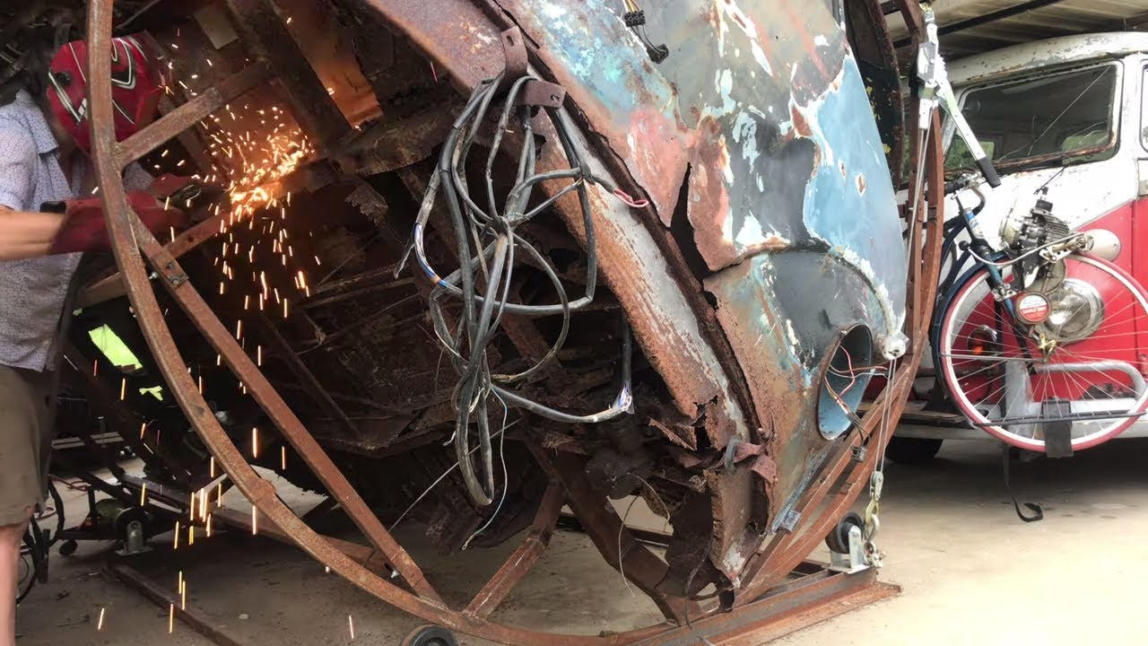 1958 pressed bumper split window VW bus frame reconstruction!! - YouTube