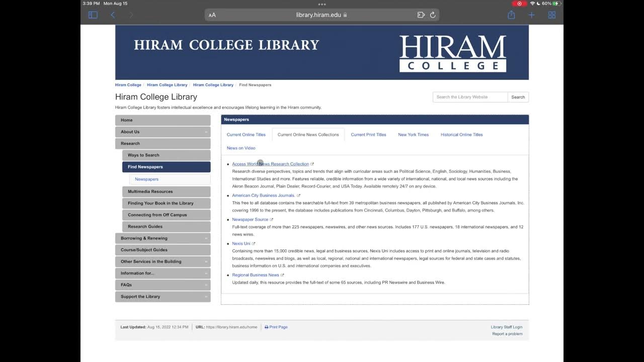 Finding Newspaper Articles - Hiram College Library - YouTube