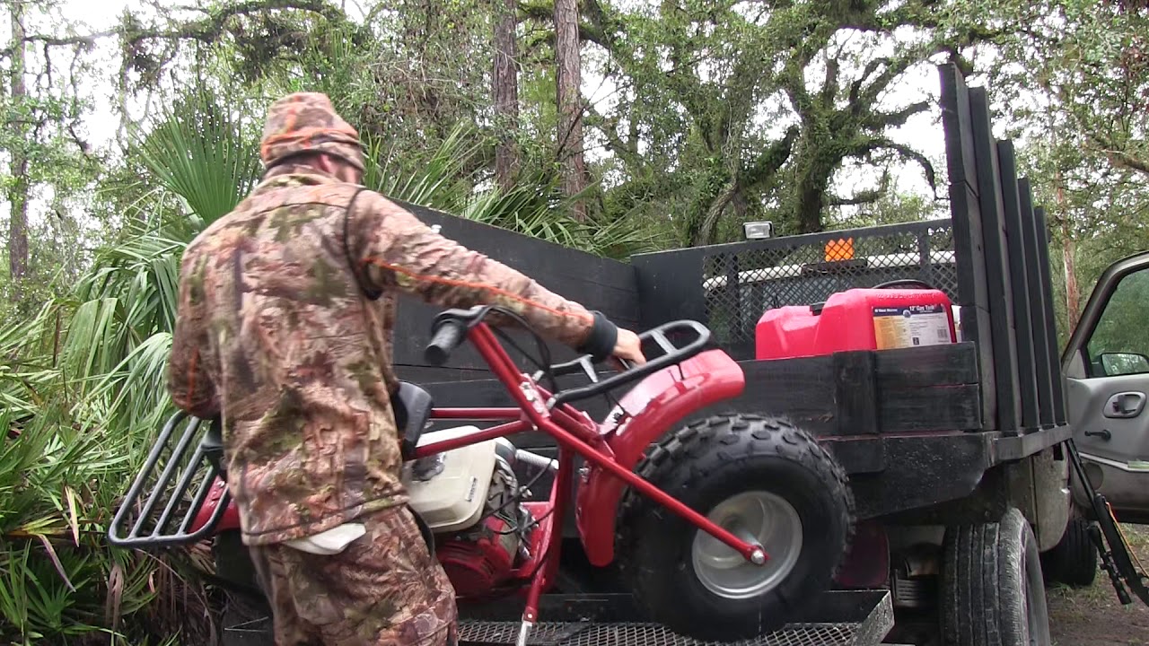 Dragging a deer with a coleman mini bike makes hunting much easier ...