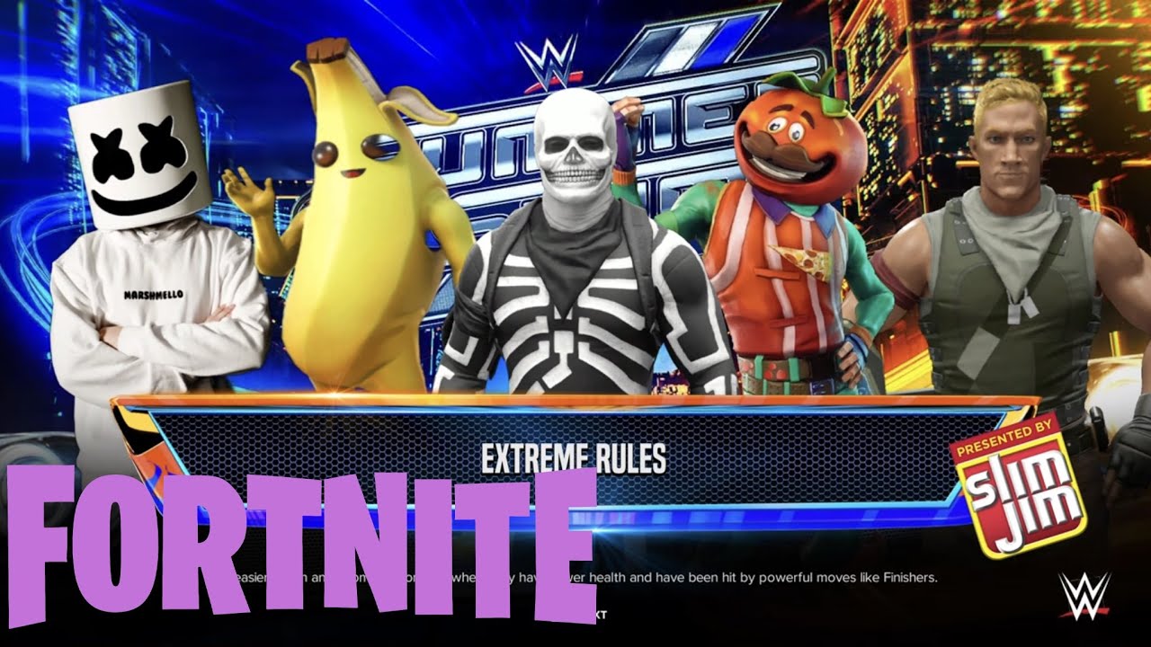 Fortnite WWE Extreme Rules Jonesy, Peely, Skull Trooper, Tomatohead ...