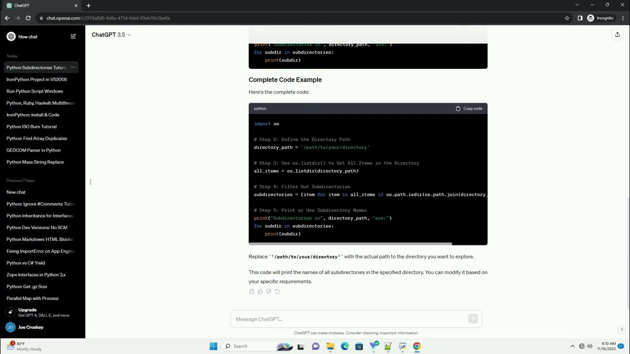 How do I get names of subdirectories of a directory purely in python - YouTube